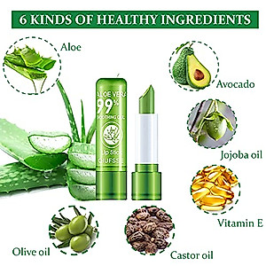 QIUFSSE 2PCS Aloe Vera Lipstick, Moisturizing Aloe Lipstick Magic Temperature Color Change Lipstick Lip Balm Lip Stain Long Lasting Waterproof Lip Makeup
