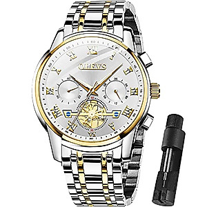 OLEVS Watch Men Gold and Silver Watches for Men Stainless Steel Watch Waterproof Luxury Sport Watches for Men Analog Chronograph Multifunction Watch with Date Casual Business Men Wrist Watch Reloj De Hombre