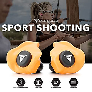 Decibullz - Custom Molded Earplugs, 31dB Highest NRR, Comfortable Hearing Protection for Shooting, Travel, Swimming, Work and Concerts (Orange)