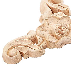 MUXSAM Wooden Carved Rose Appliques Onlays, 4-Pack Unpainted Rose Carvings Decals for Cabinet Drawer Wall Headboard Dresser Mirror Pew Cupboard etc Furniture Decoration(8x8cm/3.15"x3.15")