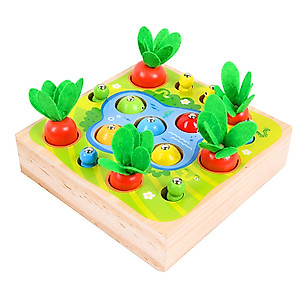 USBOOY Toddlers Toys for Kids Baby Boys Girls,Carrots Harvest Wooden Educational Toy Shape Size Sorting Puzzle Developmental Preschool Learning Gifts Matching Game with Magnet Poles
