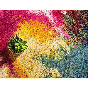 Unique Loom Estrella Collection Colorful, Abstract, Watercolor, Modern, Eclectic Area Rug, 7 ft x 10 ft, Multi/Beige