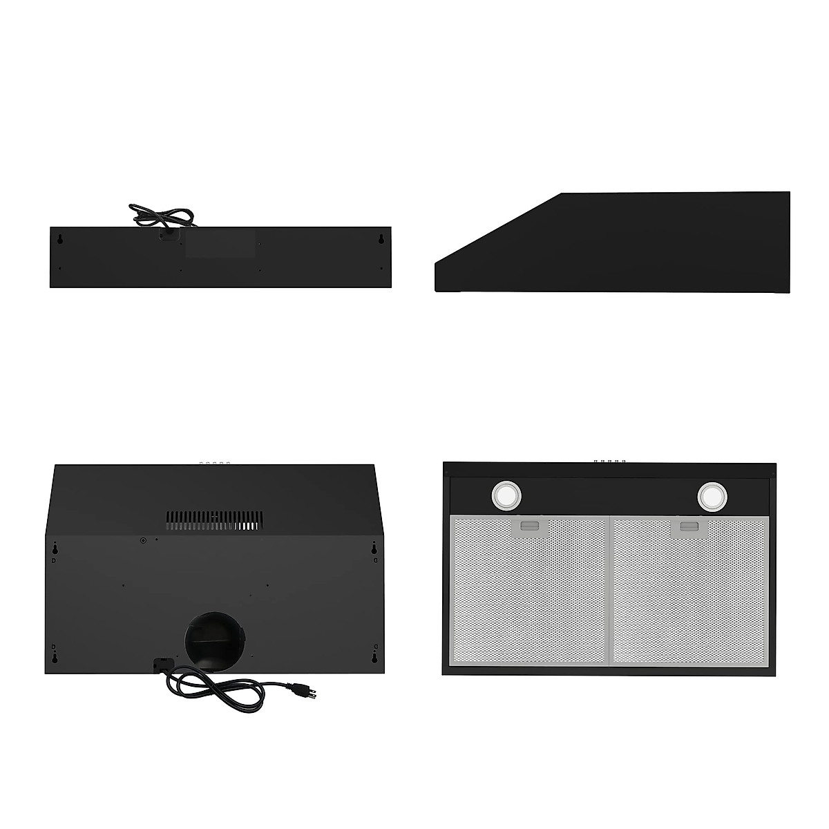 Black Range hood 30 inch, 300CFM Under Cabinet Range Hood with Ducted/Ductless Convertible Slim Kitchen Over Stove Vent, 3 Speed Exhaust Fan, LED Lights, Vent Hood with Charcoal Filter