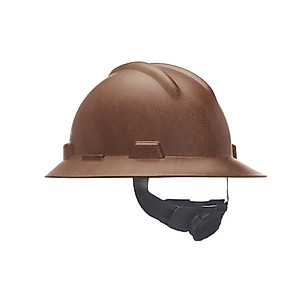 MSA 10204782 Hydro Dip V-Gard Full-Brim Hard Hat With Fas-Trac III Ratchet Suspension | Polyethylene Shell, Self Adjusting Crown Straps - Standard Size in Ital Leather