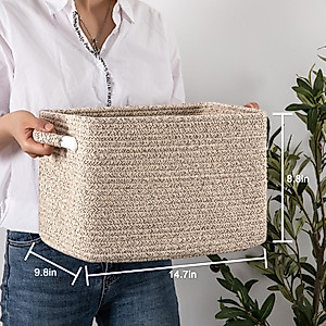 OIAHOMY Decorative Woven Storage Bins and Toy Baskets for Nursery, Living Room, Shelves - Set of 2 Brown Baskets With Handles