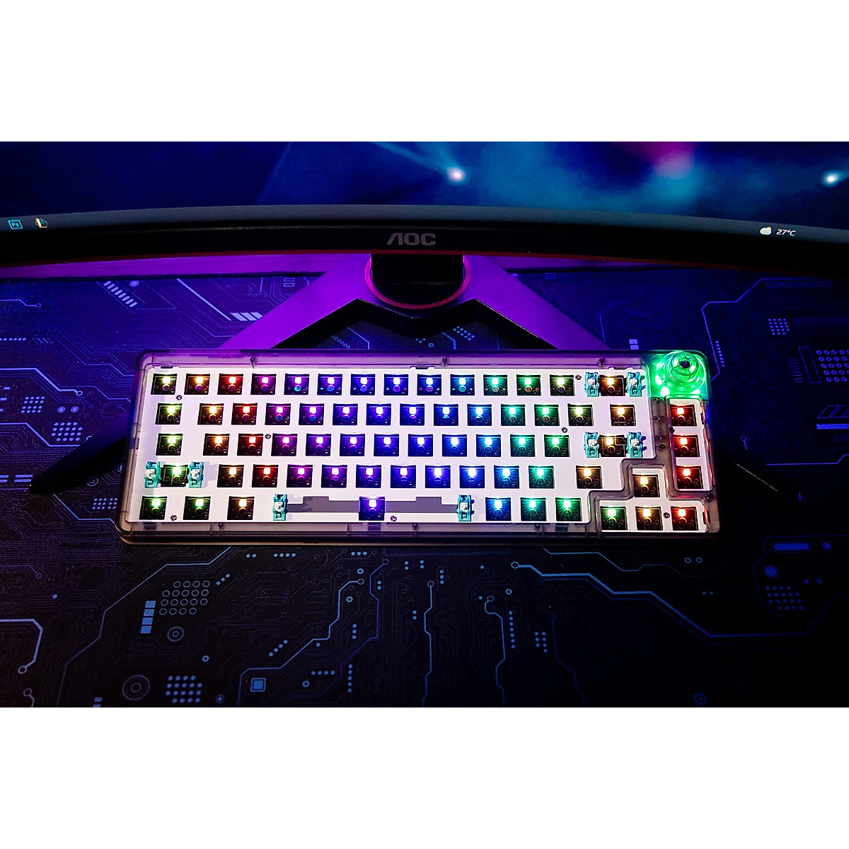 GK GAMAKAY LK67 RGB Modular DIY Mechanical Keyboard, 67 Keys Hot Swap 3pin/5pin Switches, Programmable Triple Mode Bluetooth 5.0/USB-C Wired/2.4GHz Wireless Customized Keyboard Kit (Clear Black)