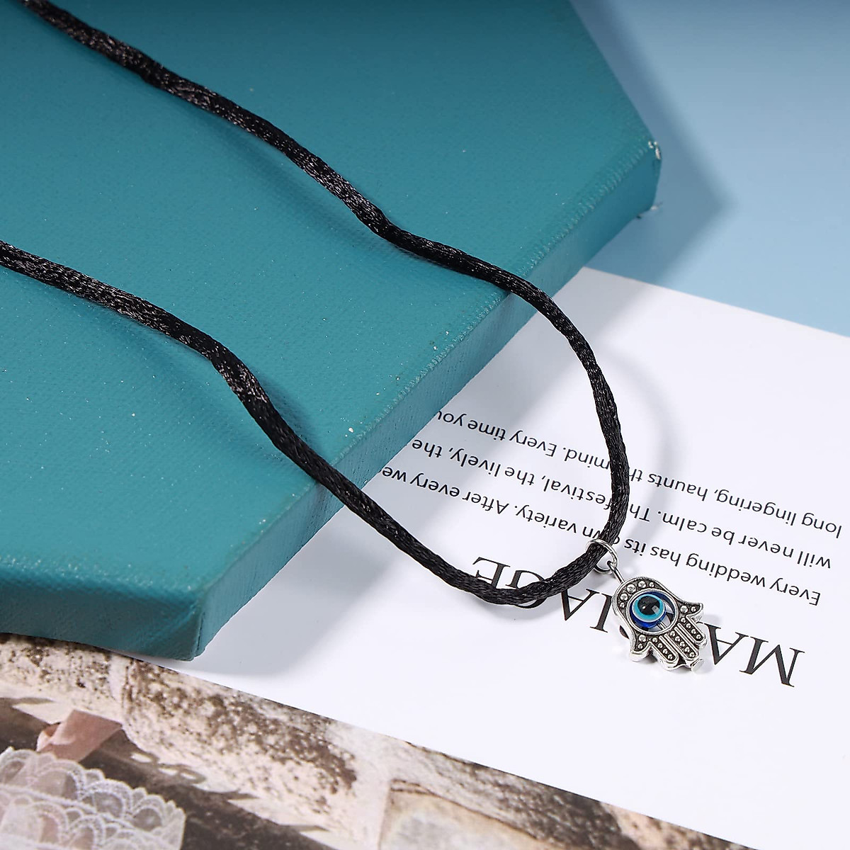 Andelaisi Boho Palm Pendant Necklace Hamsa Hand Necklace Chain Evil Eye Choker Necklace Velvet Rope Hamsa Clavicle Necklace Jewelry for Women