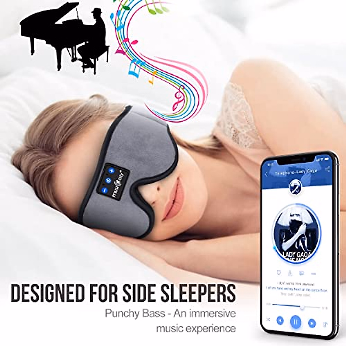 MUSICOZY Sleep Headphones Bluetooth Wireless Sports Headband, Sleeping Eye Mask Earbud for Side Sleepers Air Travel Cool Tech Unique Holiday Christmas Gifts, Pack of 2