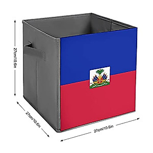 Flag of Haiti Storage Bins Cubes Foldable Fabric Organizers with Handles Clothes Bag Book Box Toys Basket for Shelves Closet 10.6"