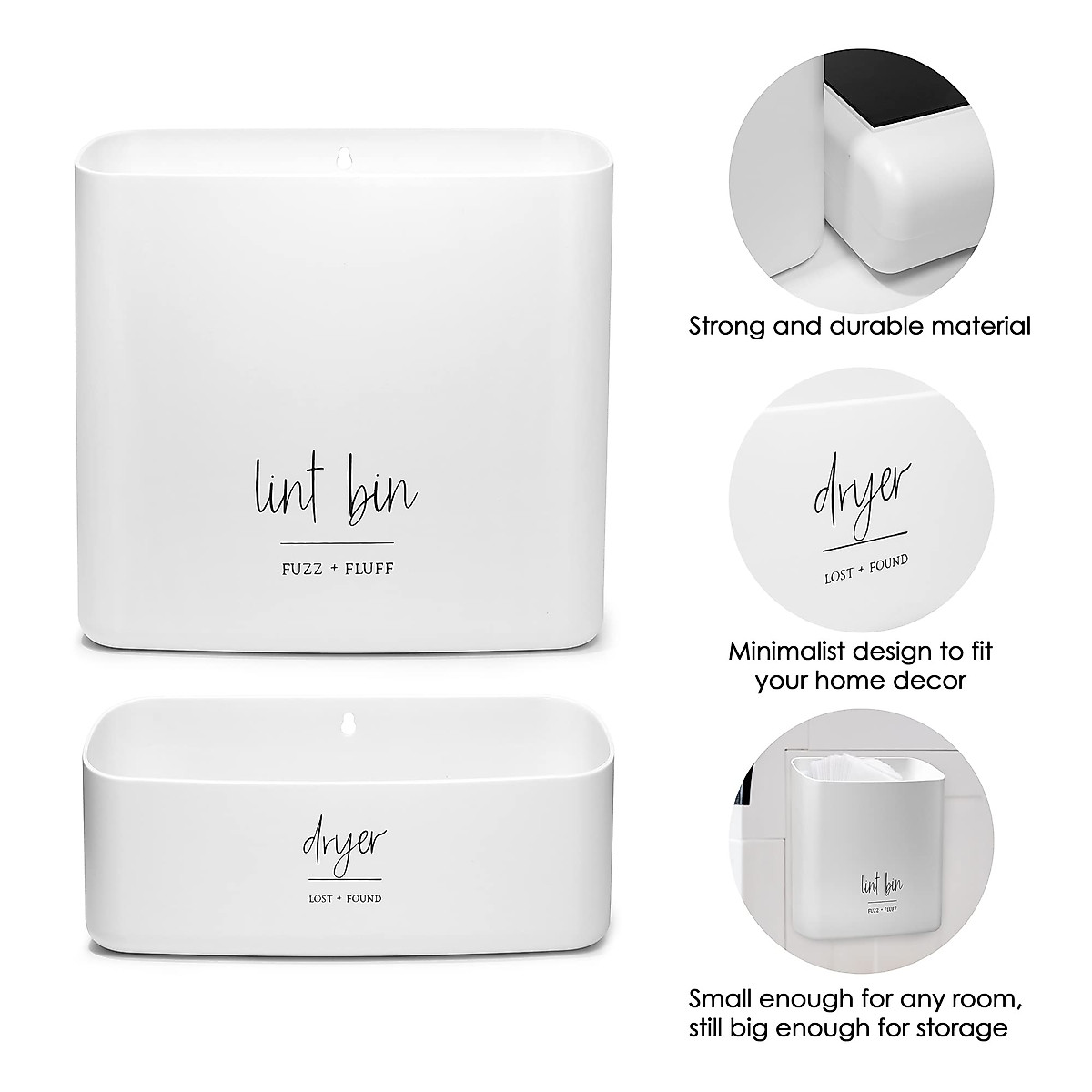 Magnetic Lint Bin for Laundry Room Organization and Storage (2 Piece Set), Waste Holder and Storage Decor, Saves Space with Magnet Mount onto Dryer or Wall Mount Options