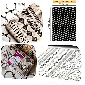 InstyleCraft - Cotton Throw Blanket - Woven Warm Boho Decor Couch Chair Sofa Bed Kitchen Living Room - Block-Printed - Chair Blanket with Tassels for Outdoor Camping Beach Picnic