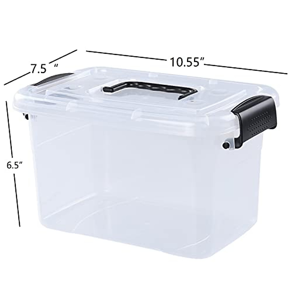 Hespama 6 Quart Storage Bin, Plastic Latch Box with Black Handle, 6 Packs, R