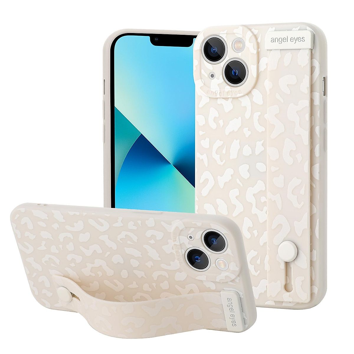 OOK Compatible with iPhone 13 Leopard Print Case with Wrist Strap, White Leopard TPU Shockproof Protection Cover Cheetah Print with Camera Protection for Women Girls, for 6.1inch