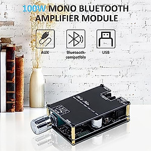 Bluetooth-Compatible Amplifier Board, PEMENOL TWS DC 7-24V 100W Mono Audio Power Amplifier Module with Box Matching Function Support AUX/Bluetooth-Compatible/USB for DIY Electronic Kit Car Store Home