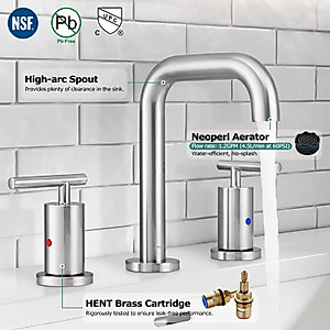 PARLOS Brushed Nickel 8 inch Widespread Bathroom Sink Faucet 3 Hole Vanity Faucet with cUPC Faucet Supply Lines, 1.2GPM