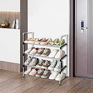 3 Tier Shoe Rack, Shoe Organizer, Sturdy Metal Narrow Shoe Rack, Easy Assembly Stackable Shoe Rack Space-Saving Shoe Storage Shelf Closet for Entryway,Closet, Garage, Bedroom, Cloakroom