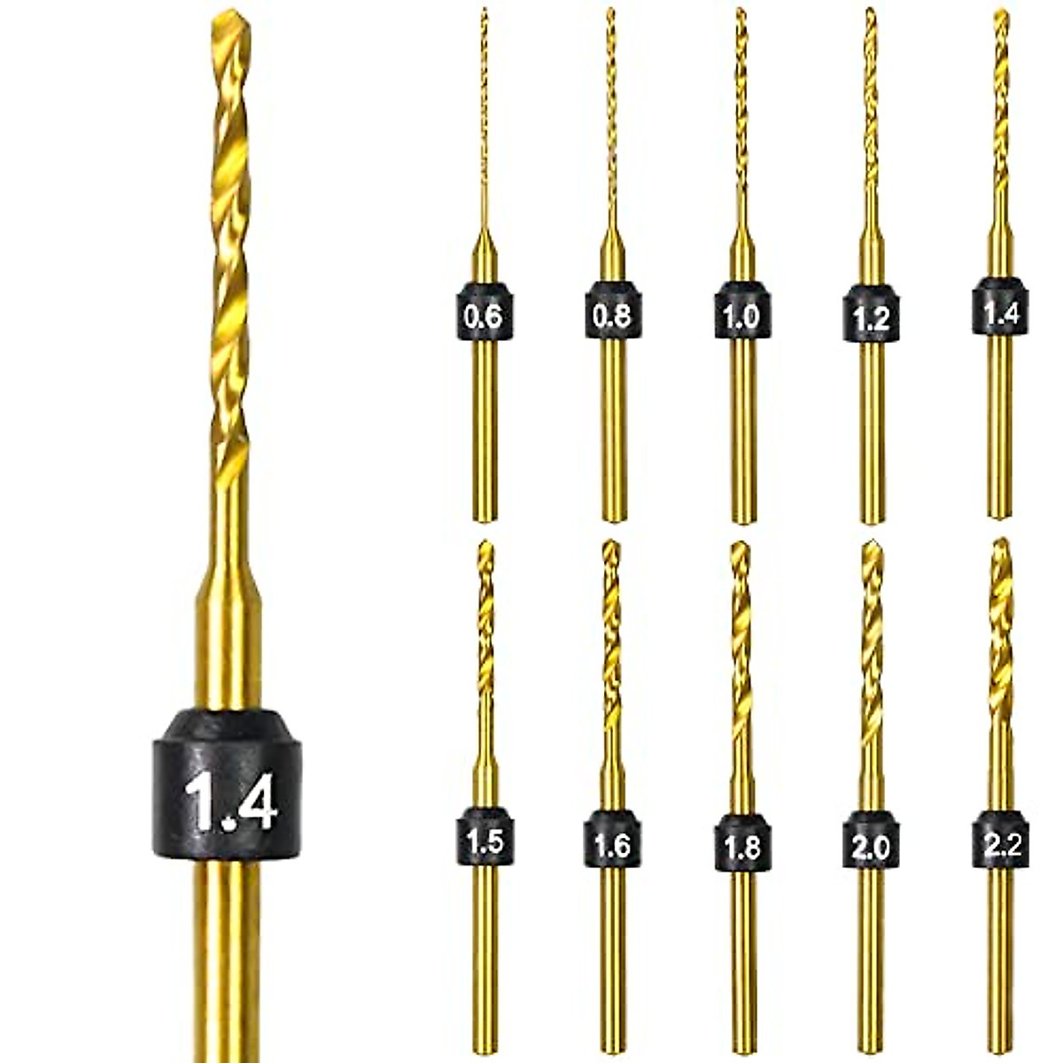 ARROWMAX Mini Twist Drill Bits Set, Size Marked, 0.6mm-2.2mm, Titanium Coated High Speed Steel Micro Drill Bits, 3/32-Inch Shank, Hole Drilling Tool for DIY, Jewelry, Amber, Beads, Aluminum, Copper, Wood (SetA)
