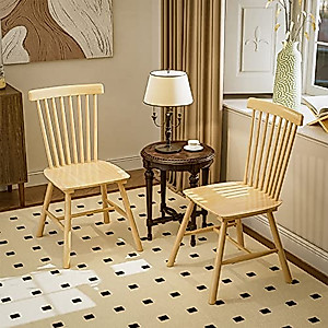 IKIFLY Solid Wood Dining Chairs Set of 2, Mid Century Modern Wooden Dining Room Chairs, Windsor Chairs Rubberwood Side Chairs for Kitchen, Dining Room - Natural