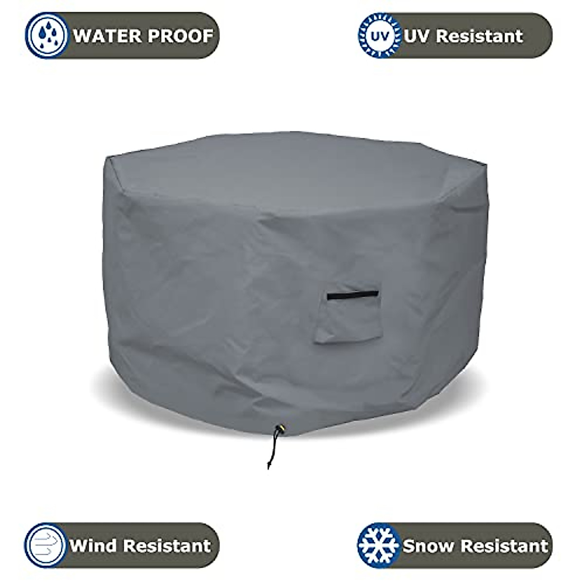Octagon Fire Pit Cover 12 Oz Waterproof - 100% Weather Resistant Outdoor Fire Pit Table Cover with Air Pocket & Drawstring for Snug Fit (20" H x 42" D, Grey)
