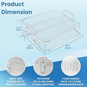 8 inch Square Air Fryer Rack, Lancisism 2 Layers Stainless Steel Dehydrator Rack Grill Square Air Fryer Accessories-8.27×8.27×3.6inch