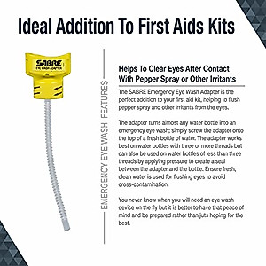 SABRE Eye Wash Adapter - Turns Water Bottle into Eye Wash Device - Flushes Contaminants from the Eye , Yellow, 2.4 oz