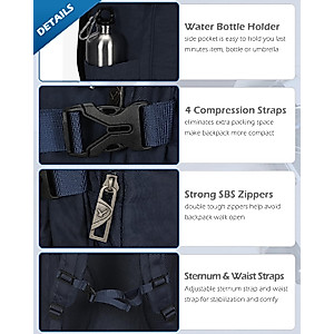 Hynes Eagle 44L Carry on Backpack Airline Approved Travel Backpack for Men Women Large Laptop Backpack 17 inch Nylon Backpack Overnight Weekender Bag Navy Blue