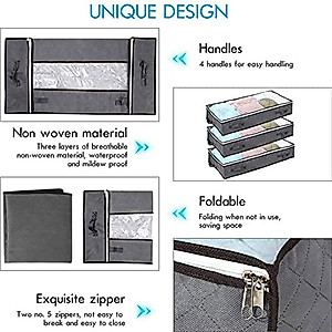 DinQ 2 Pack Queen Under Bed Storage Box with Clear Window, Zip Cover and Reinforced Handles for Clothing, Pillows, Quilts, Quilts, Blankets and Toys - Grey (2 Pack)