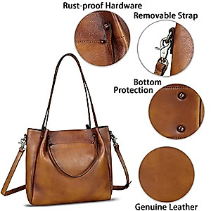 Genuine Leather Handbags for Women Satchel Purses Vintage Handmade Shoulder Bag Top Handle Handbag Totes (Brown)
