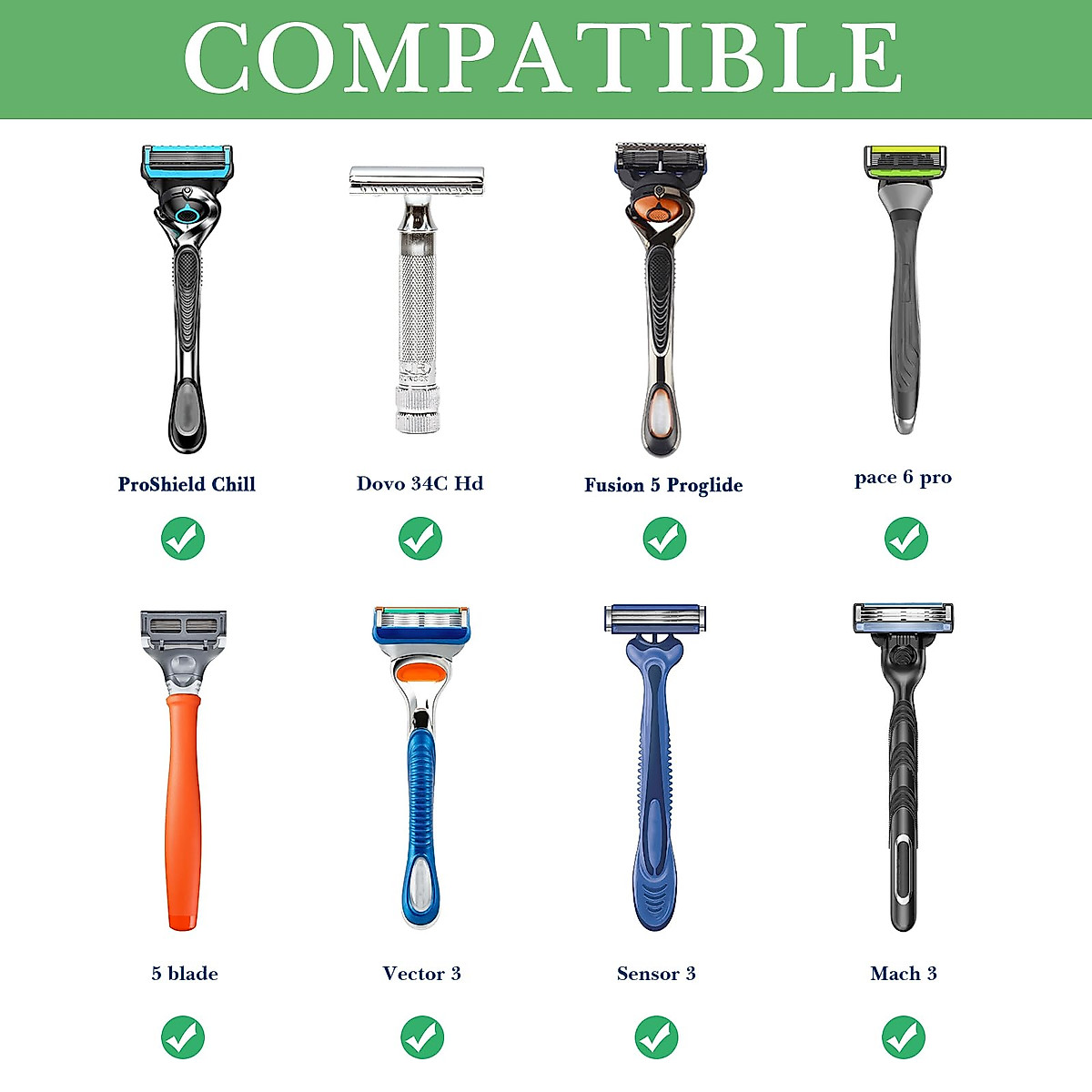 Linkidea Men's Shaving Razor Stand, Ceramic Shaver Holder for Bathroom Shower Countertops, Compatible with Dollar Diamond Grip, Basics 5 Blade MotionSphere, Dorco Pace 6 Pro (White)