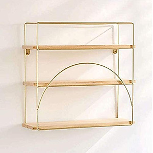 QUUL Wall Mounted 3 Tier, Metal Display Organizer Rack Holder Floating Shelves for Bedroom Living Room Kitchen Office Golden