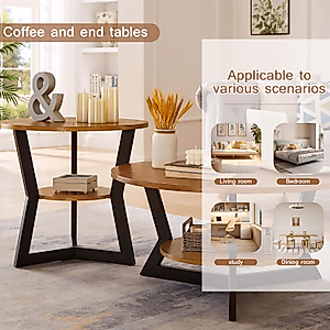 Gravilithic Round Wood Coffee Table for Living Room, 2-Tier Rustic Circle Coffee Table with Storage, Solid Natural Coffee Table with Metal Legs, Radial Pattern 35”x 17”