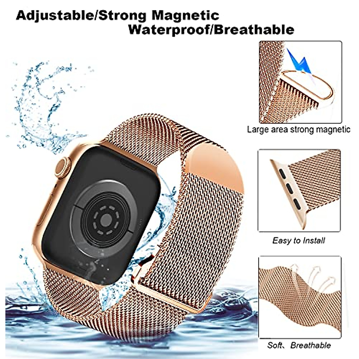 Magnetic Watch Band Compatible with Apple Watch Bands 42mm 44mm 45mm for Women Men,Milanese Loop Stainless Steel Mesh Adjustable Strap Wristband for iWatch Series 8 7 6 5 4 3 2 SE