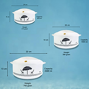 Cello Chef Super 3 pcs Insulated Hot Pot Casserole Gift Set 1500ml, 850ml, 2500ml (White)