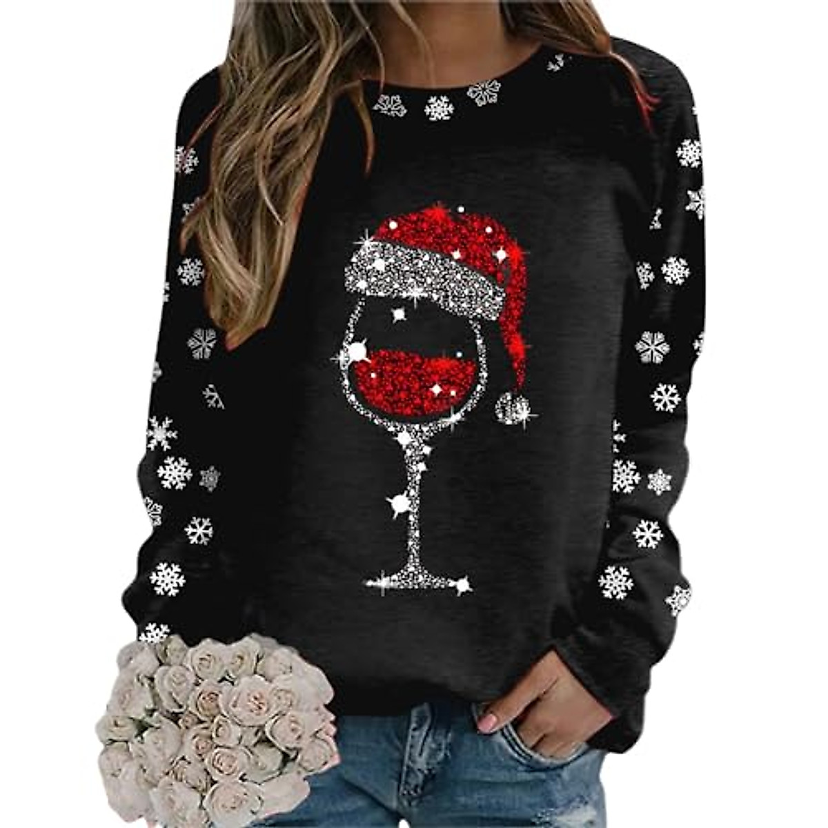 Christmas Shirts for Women Workout Clothes for Women Tops Blouse Raglan Baseball Raglan Fleece Solid Basic Fall Tops 2023 Fashion Loose fit Black Cropped Hoodie Sweatpants Women Shirt Pullover tee