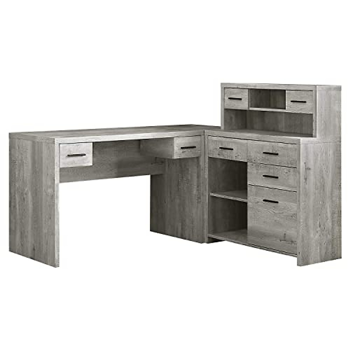 Monarch Specialties Computer Desk L-Shaped - Left or Right Set- Up - Corner Desk with Hutch 60"L (Grey Reclaimed Wood)