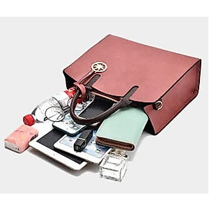 Handbag for Women Wallet Tote Bag Shoulder Bags Top Handle Satchel Leather Bag 3pcs Purse Set (Pink)