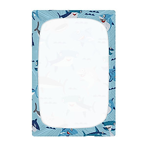 Fitted Crib Sheet for Boys Girls, Cute Shark Jersey Knit Baby Sheet for Standard Crib and Toddler Bed Mattresses, Cozy Soft Breathable, 28 x 52 in