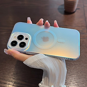 BEAWAL for iPhone 14 Pro Max Phone Case 6.7 inch, Unique Laser Holographic Frosted for Women, Compatible with MagSafe, Shockproof Soft TPU & Hard Pc White