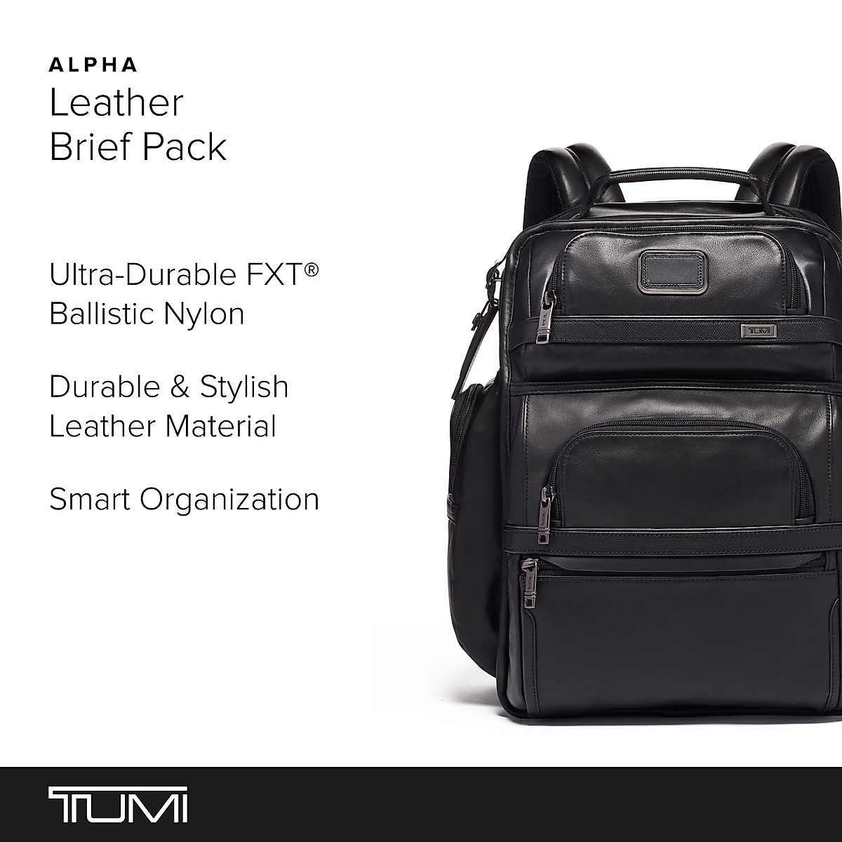 TUMI - Alpha 3 Leather Brief Pack - 15 Inch Computer Backpack for Men and Women - Black