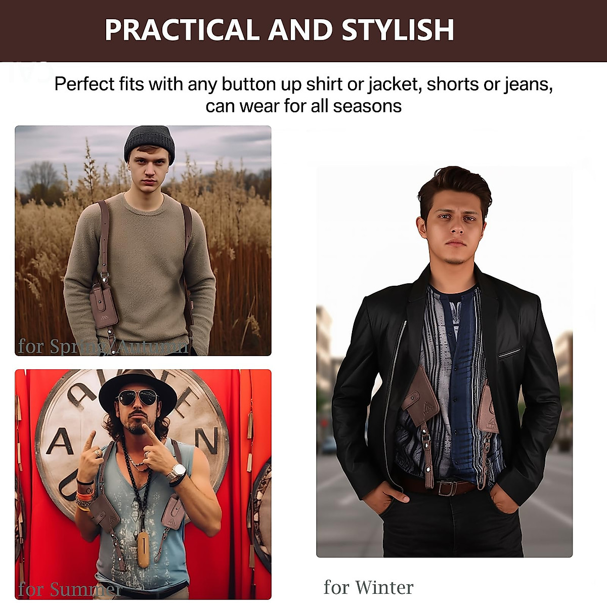 Anti-Theft Hidden Underarm Strap Wallet Phone Holster Bag Leisure PU Leather Shoulder Pouch Double Shoulder Pocket Sport Vest Outdoors (Coffee)