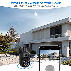 [3K Security Camera Outdoor] Color Night Vision, Wireless PTZ Cameras for Home Auto Tracking, IP66 2-Way Audio,3K WiFi Camera for Indside/Outside Security,Human Detection, 360° View,C102