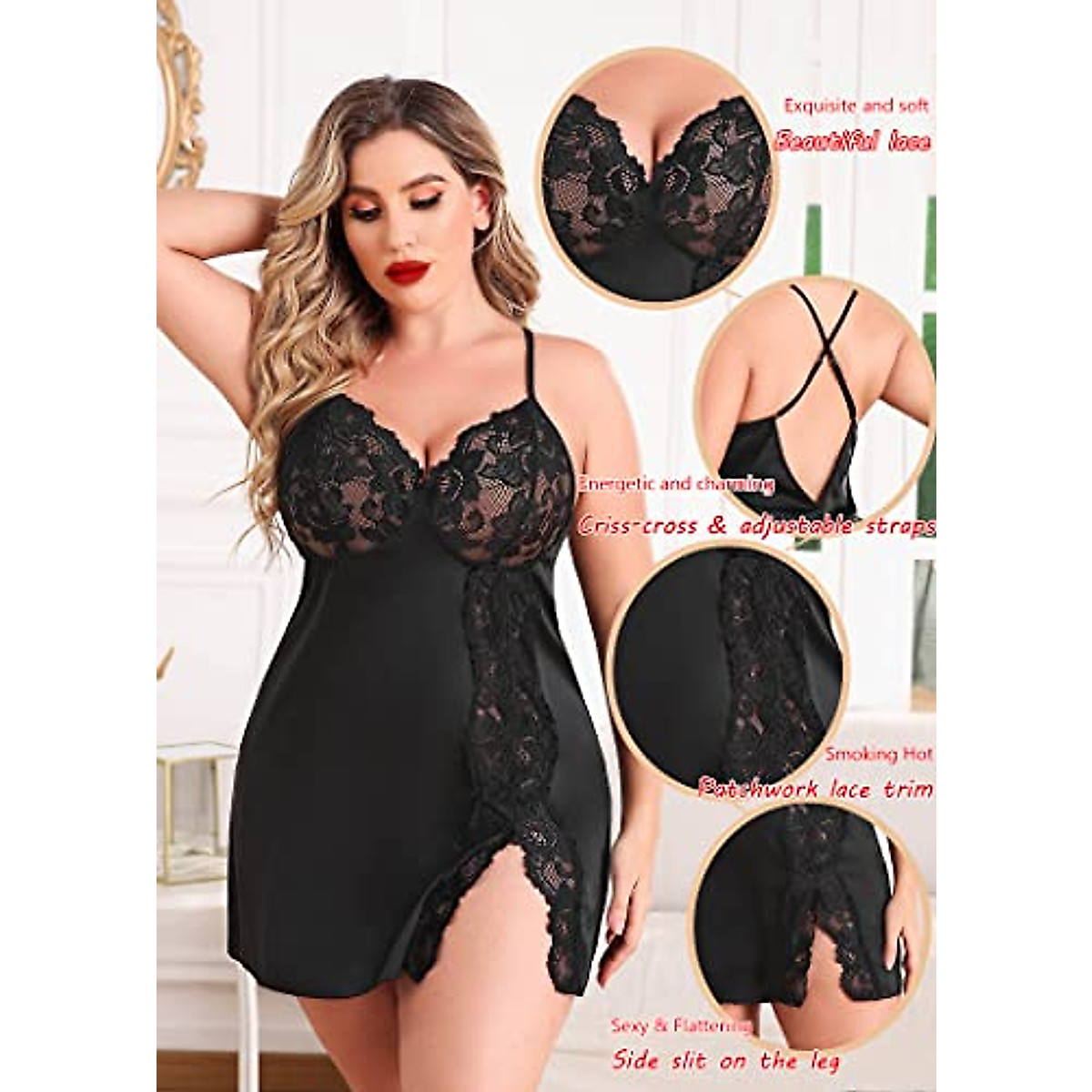 Avidlove Plus Size Babydoll For Women Sexy Nightgowns For Women Plus Size Black 14W