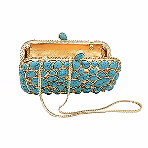 Women's Evening Bag Women Banquet Purse Luxury Evening Bag Turquoise Stone Crystal Clutches Wedding Handbag (Color : Blue)
