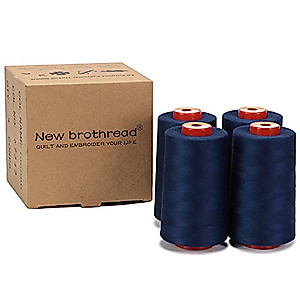 New brothread - 30 Options - 4 Large Cones of 5500Y (5000M) Each All Purpose Spun Polyester Thread 40S/2 (Tex27) for Serger, Overlock, Quilting, Piecing and Sewing - MID Night