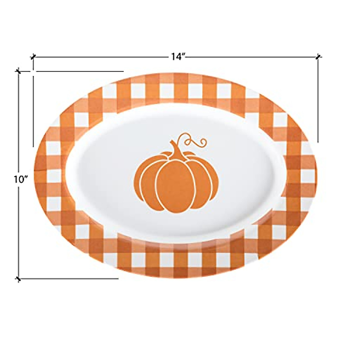 C.R. Gibson QSTM-24069 Orange Plaid Pumpkin Reusable Melamine Plate Thanksgiving Platter, 14" x 10"