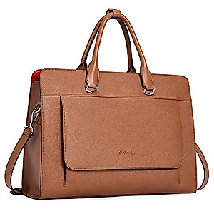 BOSTANTEN Laptop Bag for Women 15.6 inch Leather Briefcase for Women Slim Messenger Bag Shoulder Tote Handbags Brown