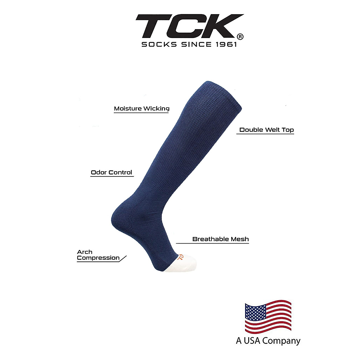 TCK Prosport Performance Tube Socks (Navy, X-Large)