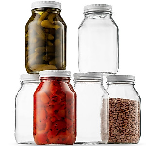 JOE'S Regular Mouth Mason Jars 32oz [12 Pack] - Quart Size Jars with White Metal Lids, Ideal for Fermenting, Pickling, Storage, DIY Decors and Projects