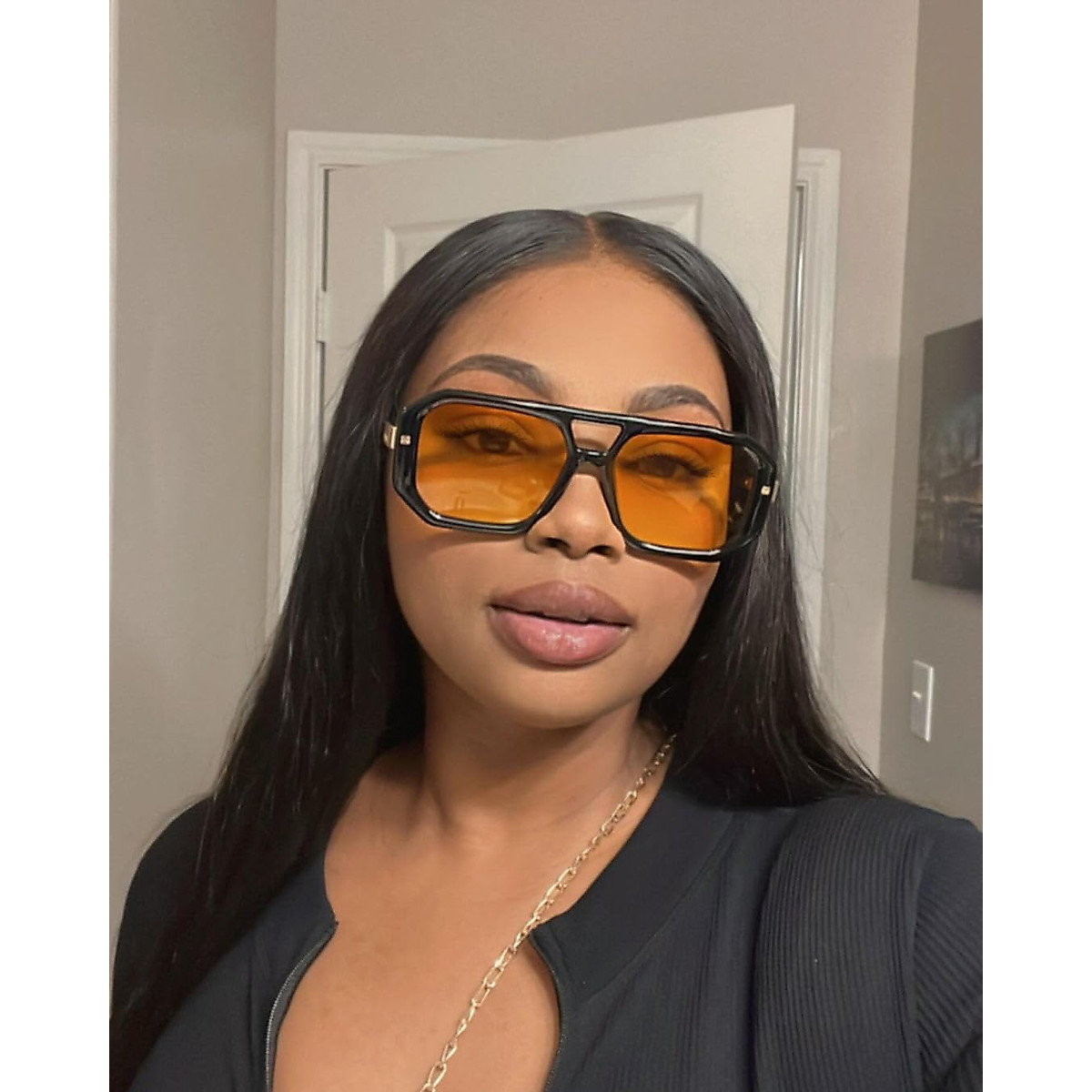 VANLINKER Polarized Vintage Aviator Sunglasses Womens Trendy Square Retro 70s Yellow Tinted Sun Glasses VL9753