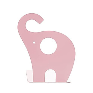 FAVOMOTO 1 Pair Metal Bookends Cute Cartoon Elephant Shape Bookend Stand Book Stoppers Bookshelf Holder Organizer for Bedroom Office School Book Display Pink